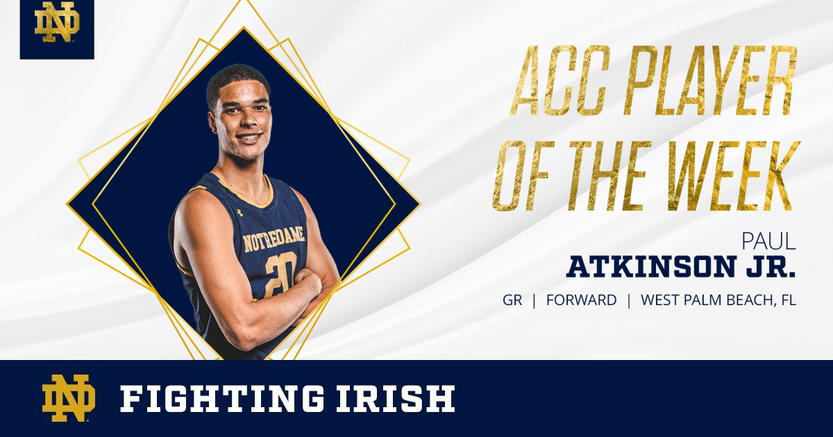 Atkinson Jr. Named ACC Player Of The Week – Notre Dame Fighting Irish ...