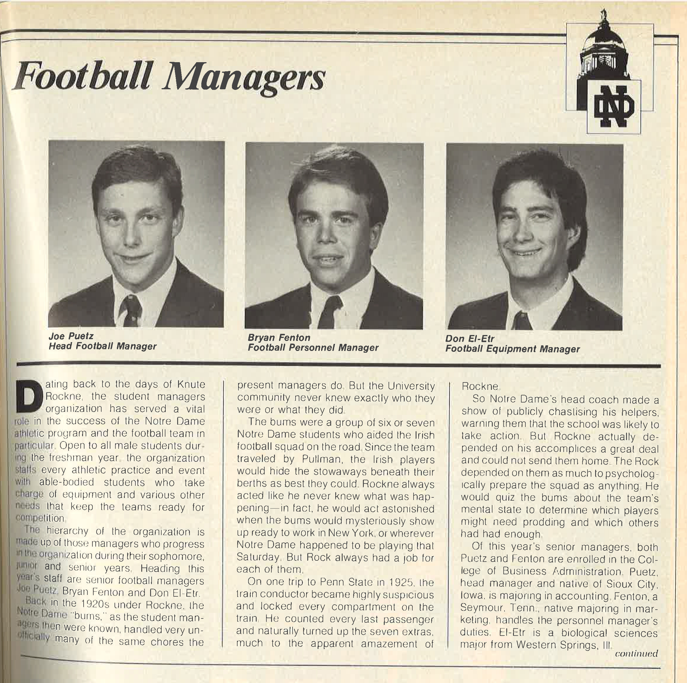 Bryan Fenton (’87, Manager) – 2017 Moose Krause Distinguished Service ...